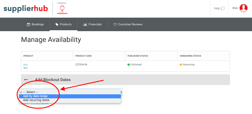 How do I use block out dates in the Supplier Hub?